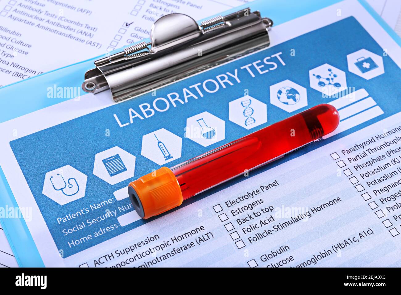 Blood sample on medical report Stock Photo - Alamy