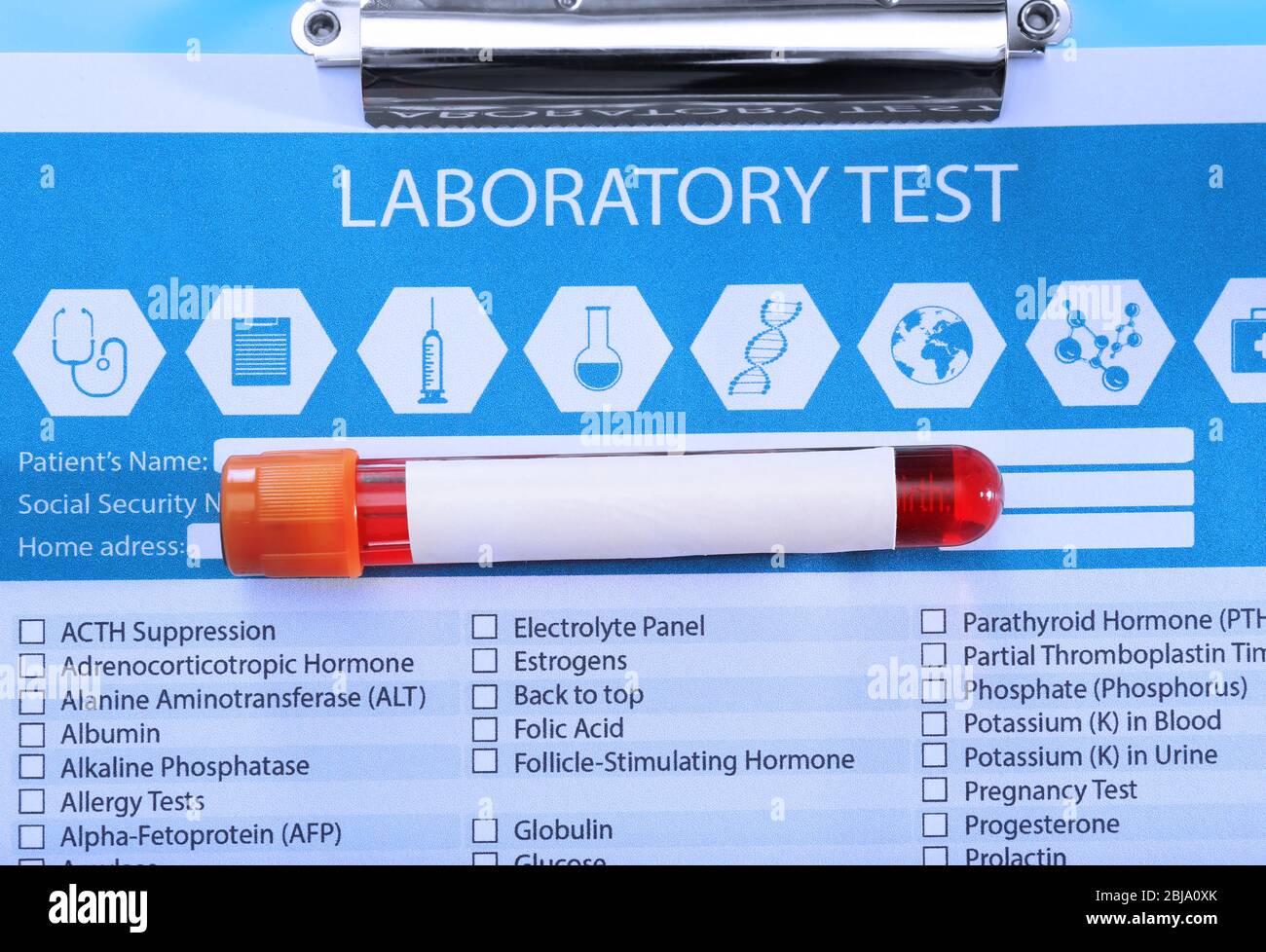 Blood sample on medical report Stock Photo - Alamy