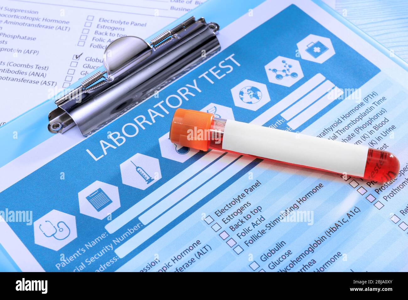 Blood sample on medical report Stock Photo - Alamy
