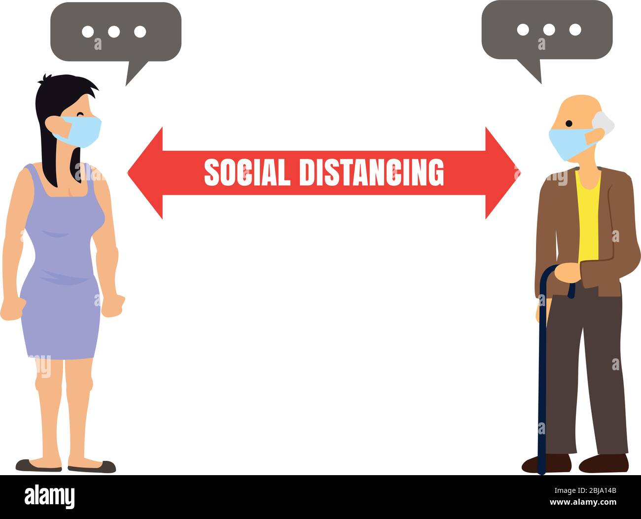 Social distancing between two person. Keep a distance to protect from ...