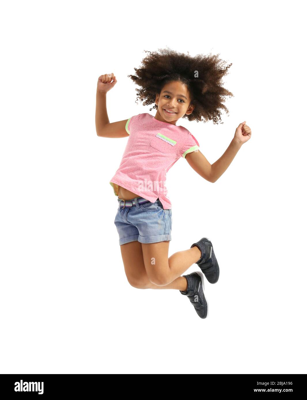 Happy African girl, isolated on white Stock Photo - Alamy