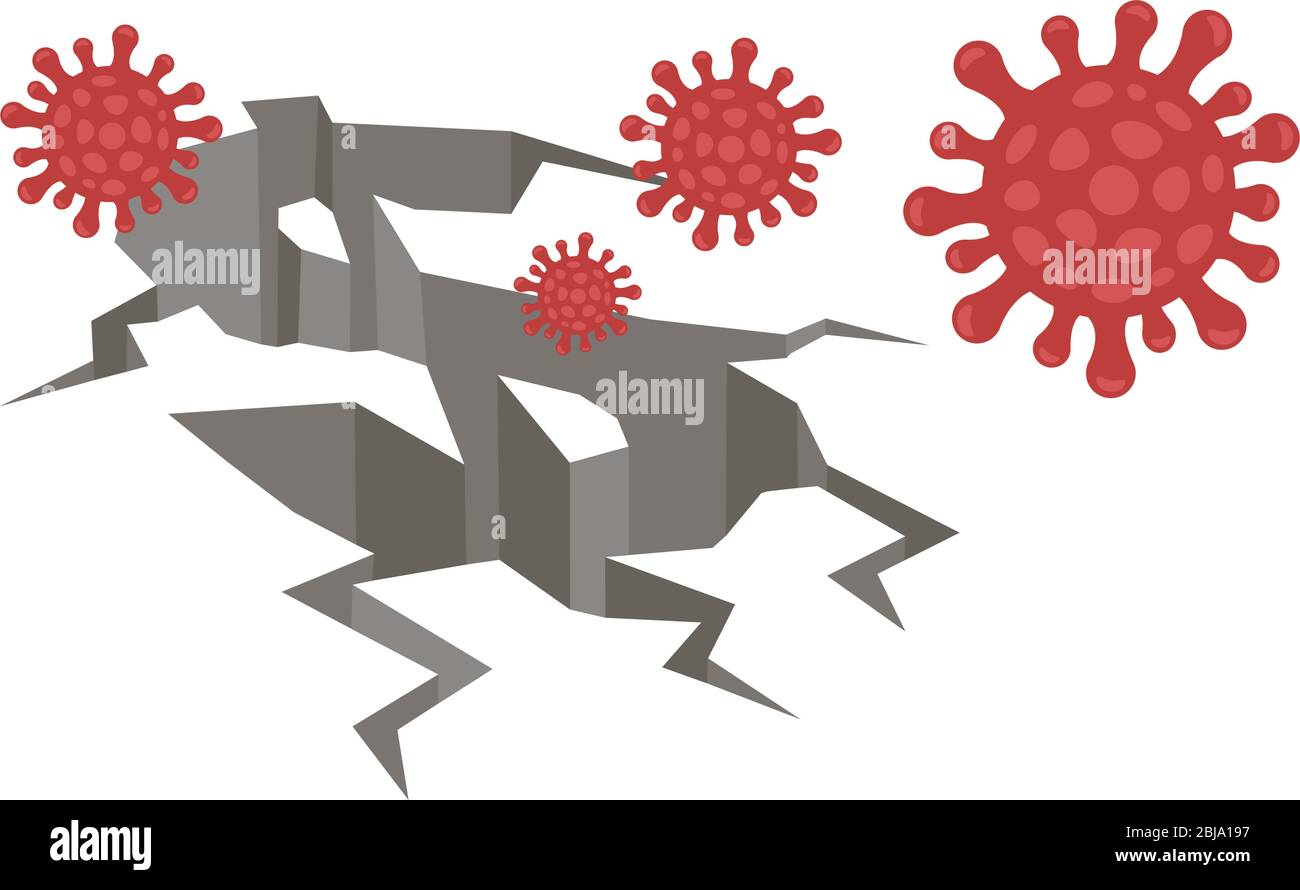 Crash broken money symbol with infectious coronavirus isolated on a ...