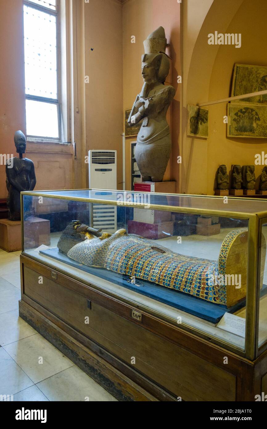 Cairo / Egypt - May 25, 2019: Ancient Egyptian sarcophagi and mummy ...