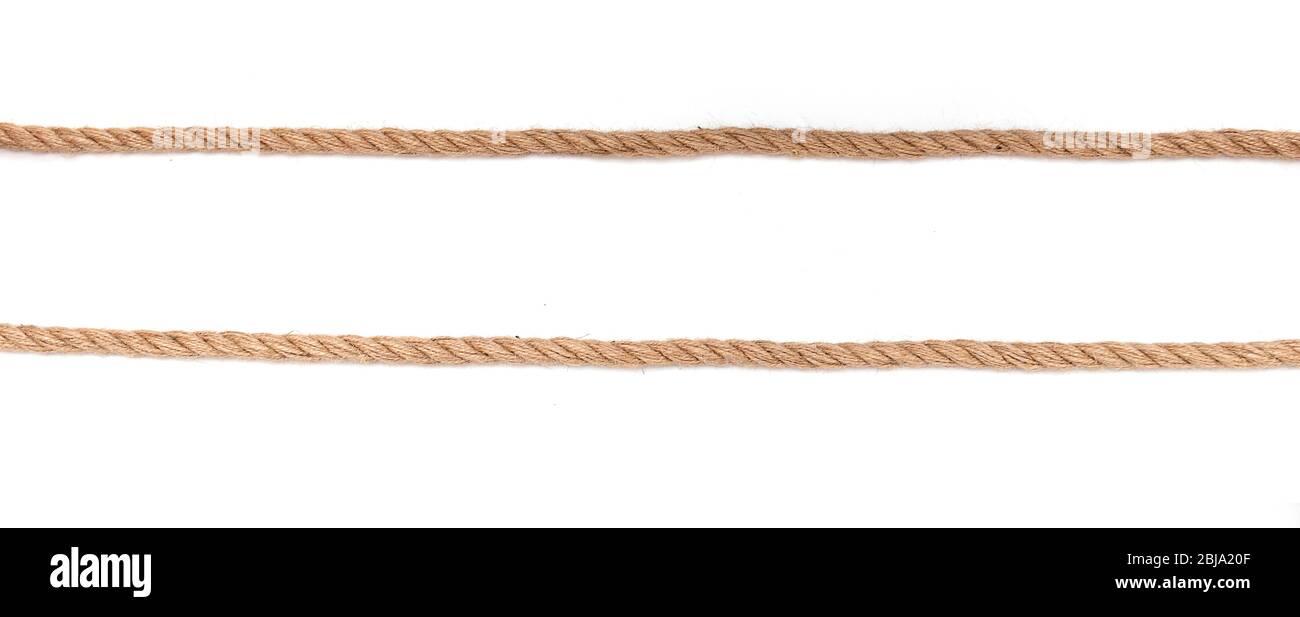 Two parallel ropes, cables, hems isolated on white background, long ...