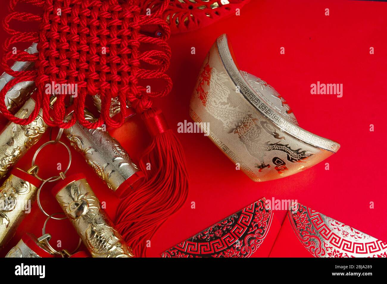 chinese new year festival decorations ang pow or red packe and gold ...