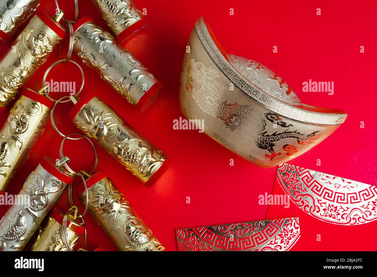 chinese new year festival decorations ang pow or red packe and gold ...