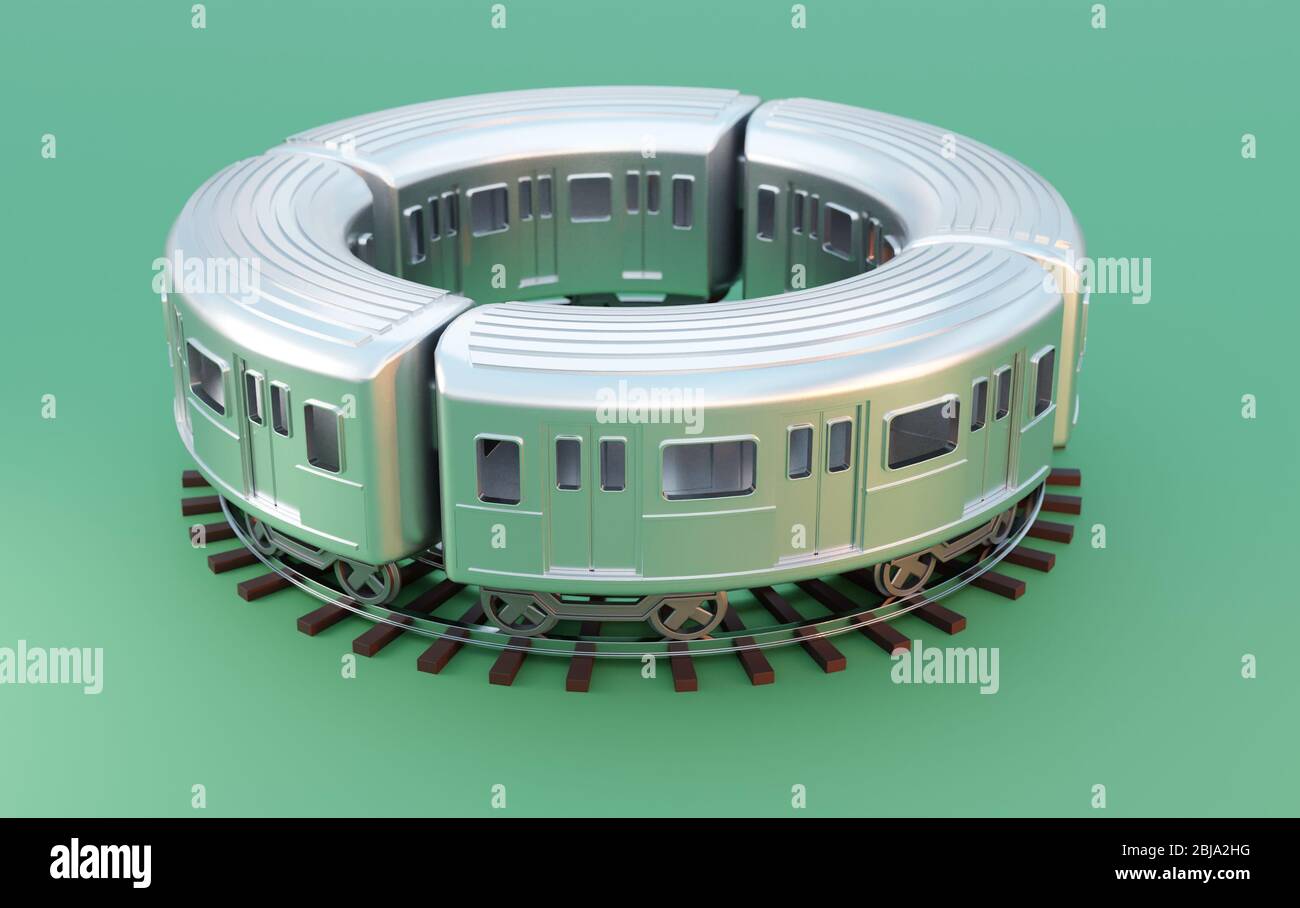 3d circular subway train travelling on round railway tracks, 3d ...