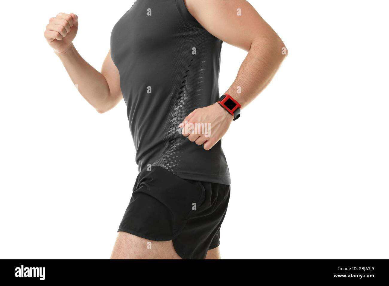 Running man with pulsometer, isolated on white Stock Photo - Alamy