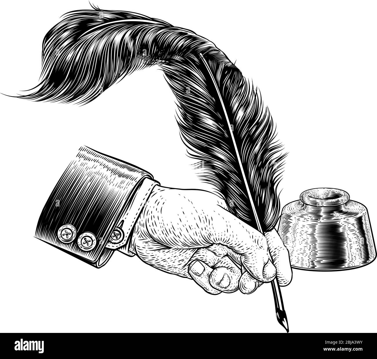 Hand holding feather pen Black and White Stock Photos & Images - Alamy