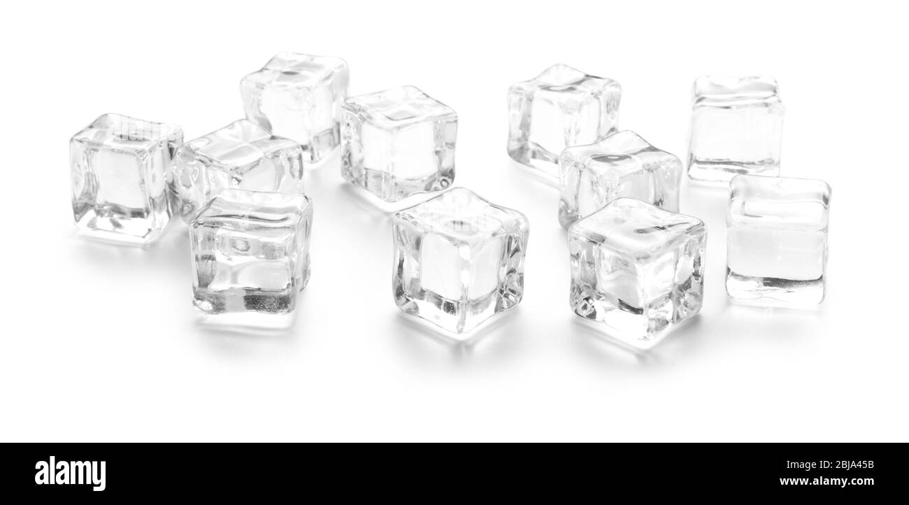 three ice cubes on white background Stock Photo - Alamy