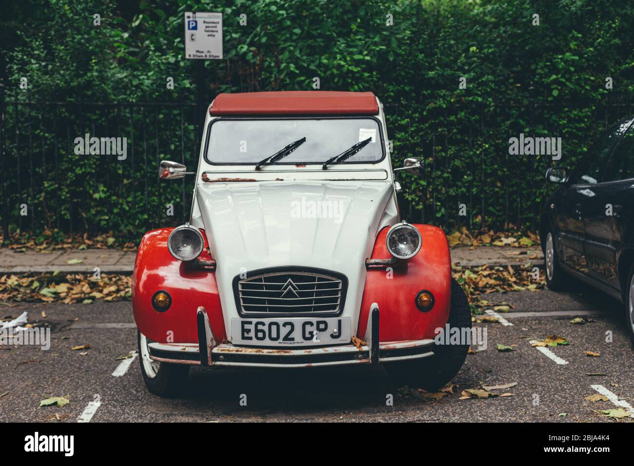 London/UK-30/7/18: white-red 1989 Citroën 2CV, with "Charleston ...