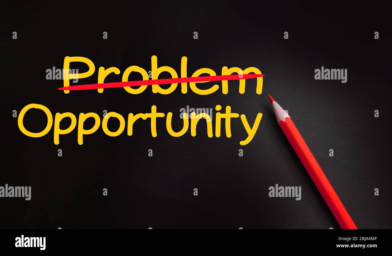 Problems crossed out and opportunity on blackboard. Everything is ...