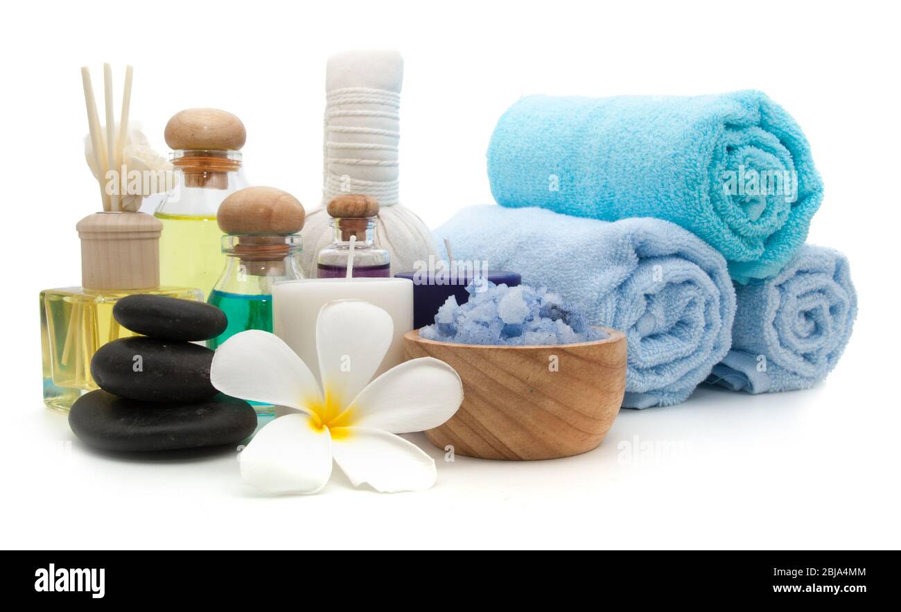 spa setting close-up isolated on white Stock Photo - Alamy