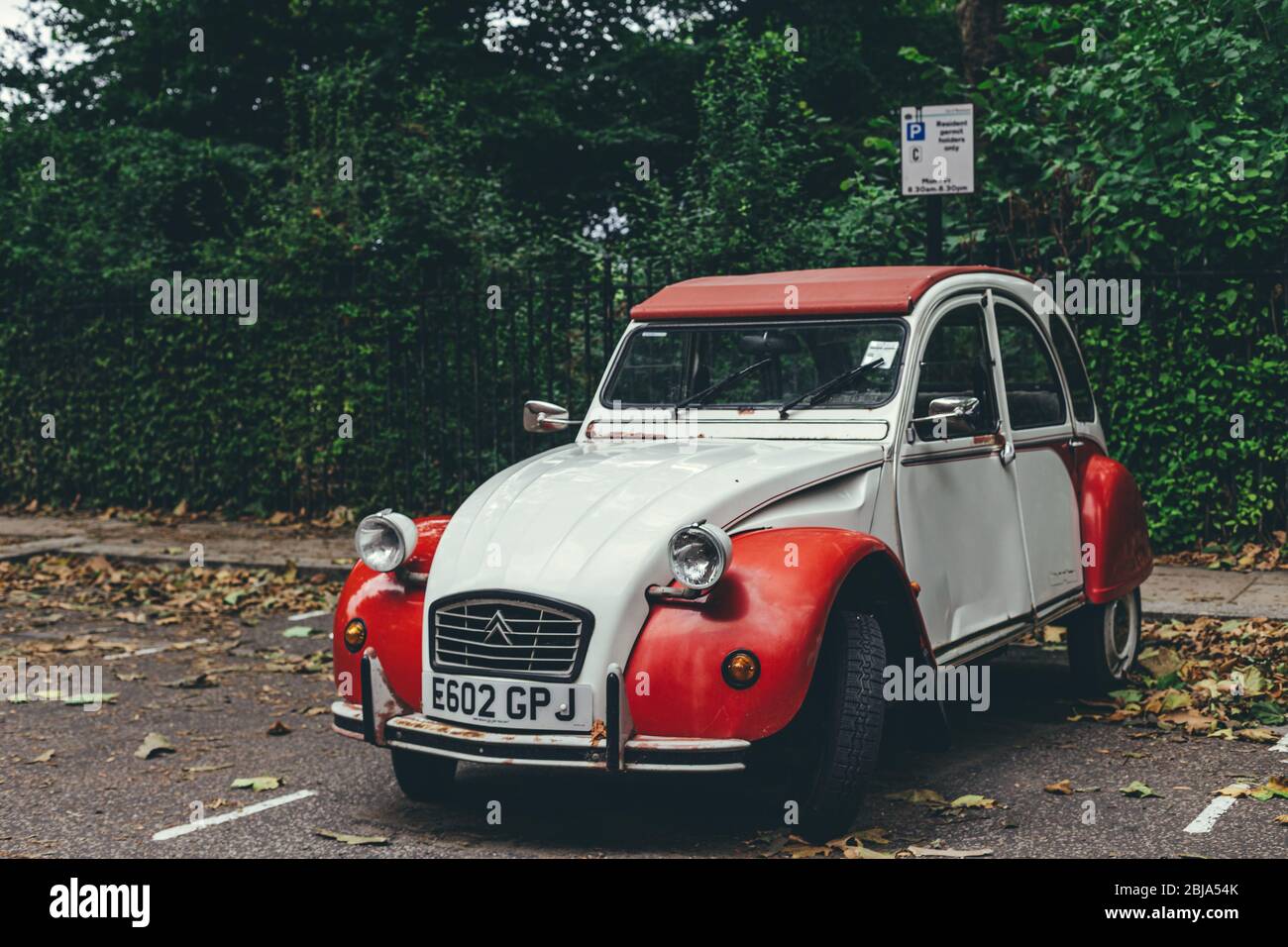 London/UK-30/7/18: white-red 1989 Citroën 2CV, with "Charleston ...