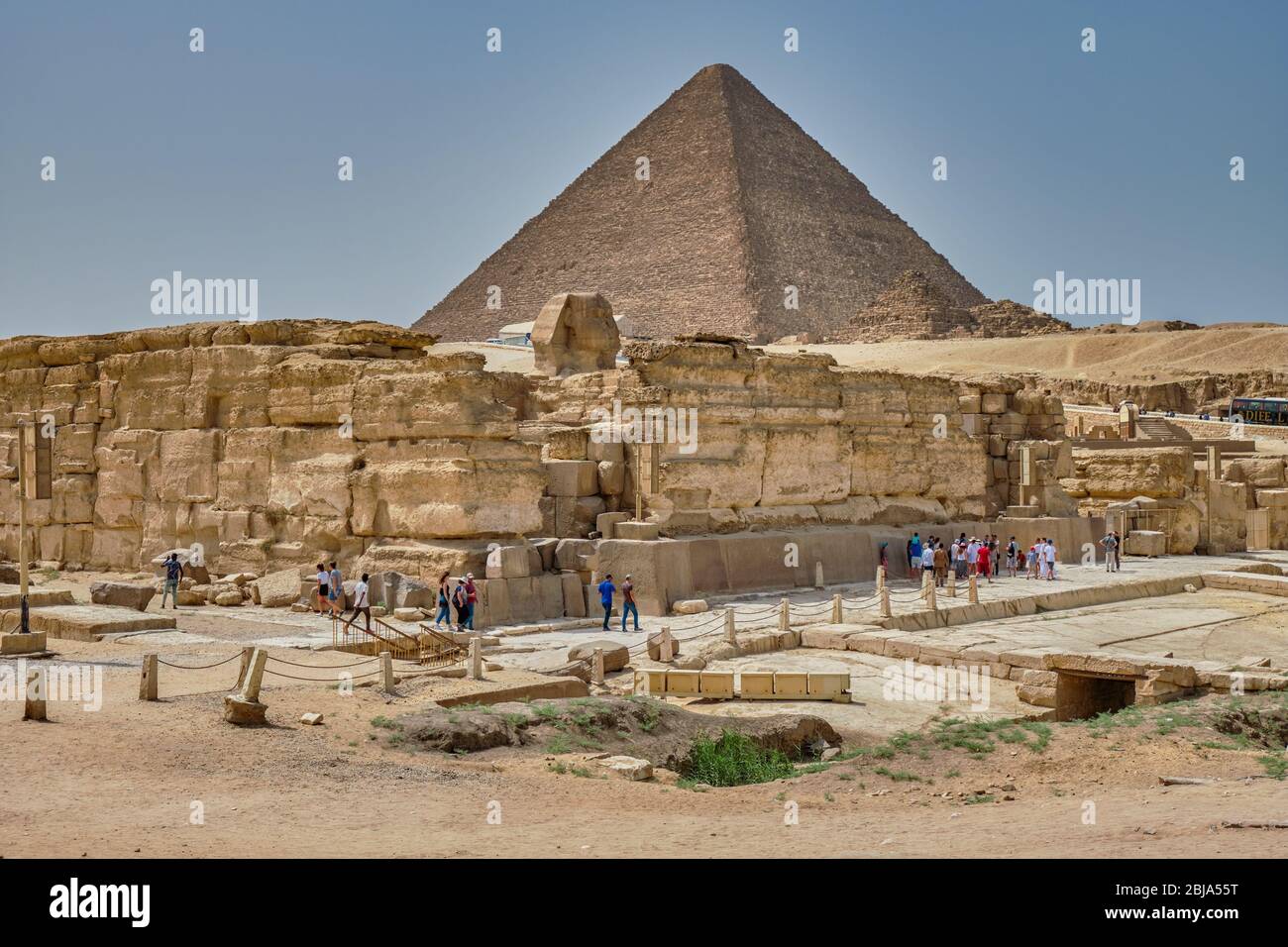 Giza Plateau, Cairo / Egypt - May 25, 2019: Tourists visiting the Giza ...