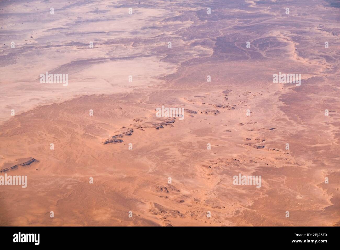 Aerial airplane view of barren Sahara desert landscape in Egypt Stock ...
