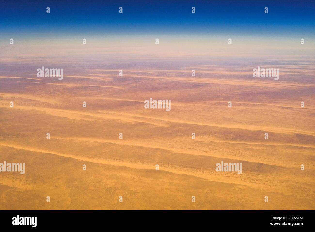 Aerial airplane view of barren Sahara desert landscape in Egypt Stock ...