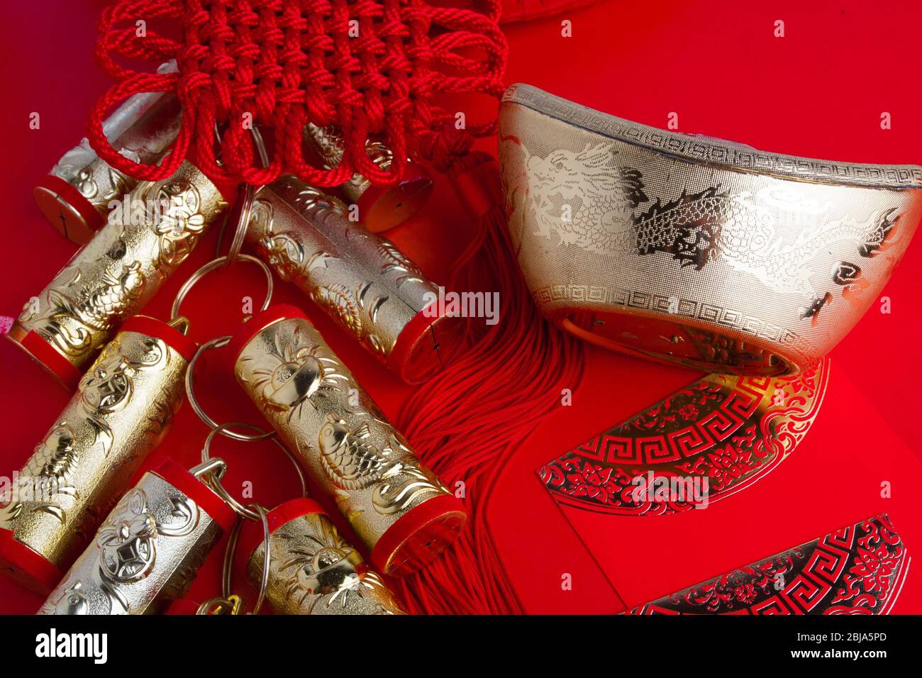 chinese new year festival decorations ang pow or red packe and gold ...