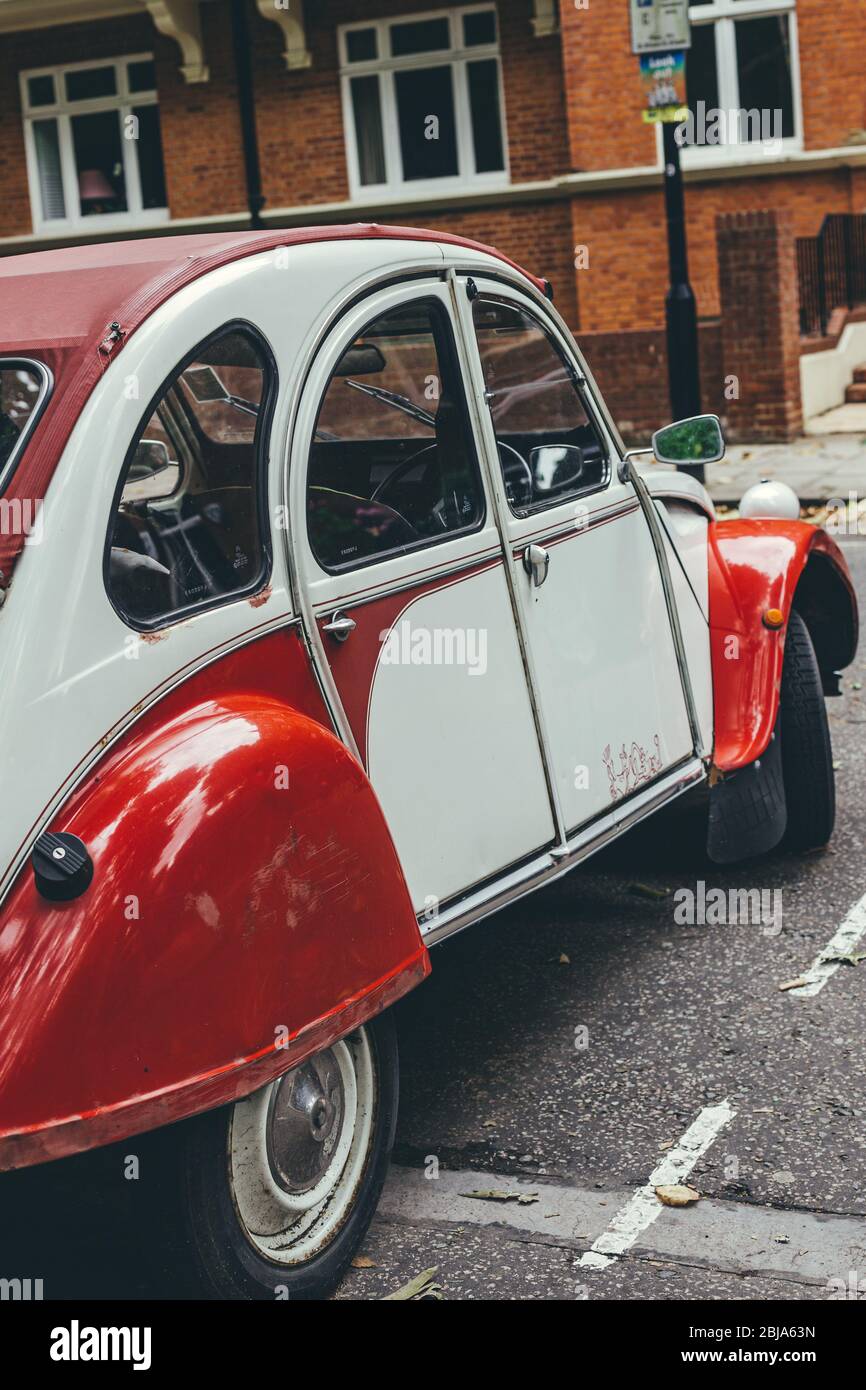 London/UK-30/7/18: white-red 1989 Citroën 2CV, with "Charleston ...