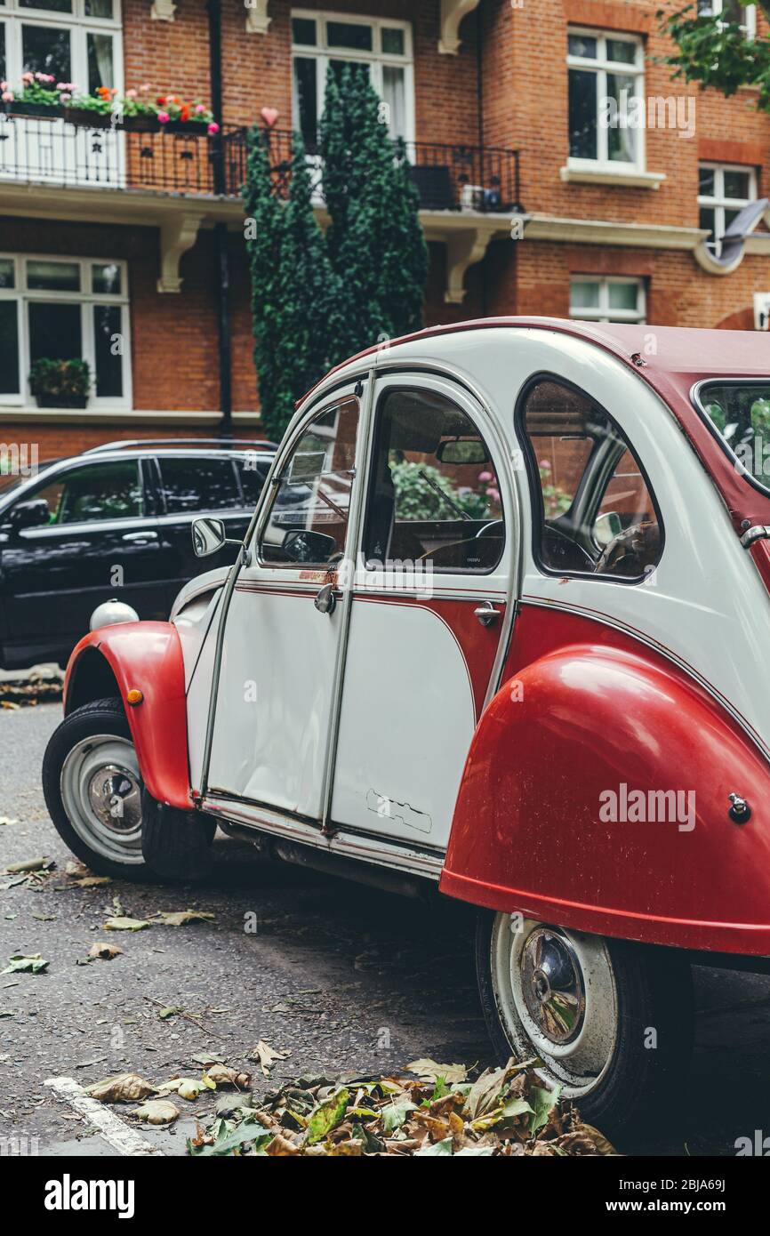 London/UK-30/7/18: white-red 1989 Citroën 2CV, with "Charleston ...