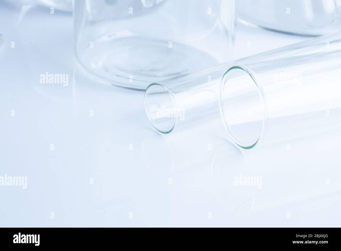 Group of laboratory glassware on table, Symbolic of science research ...