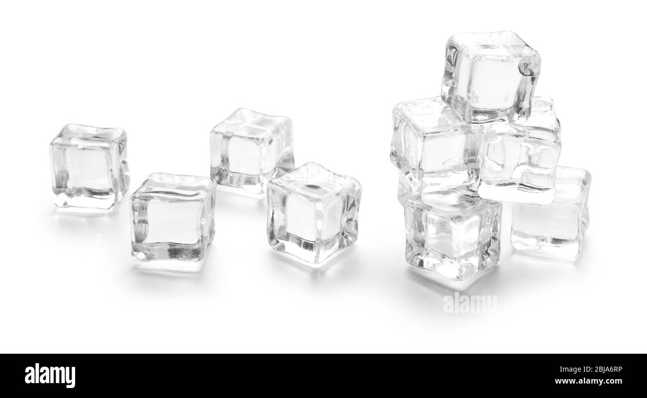 three ice cubes on white background Stock Photo - Alamy