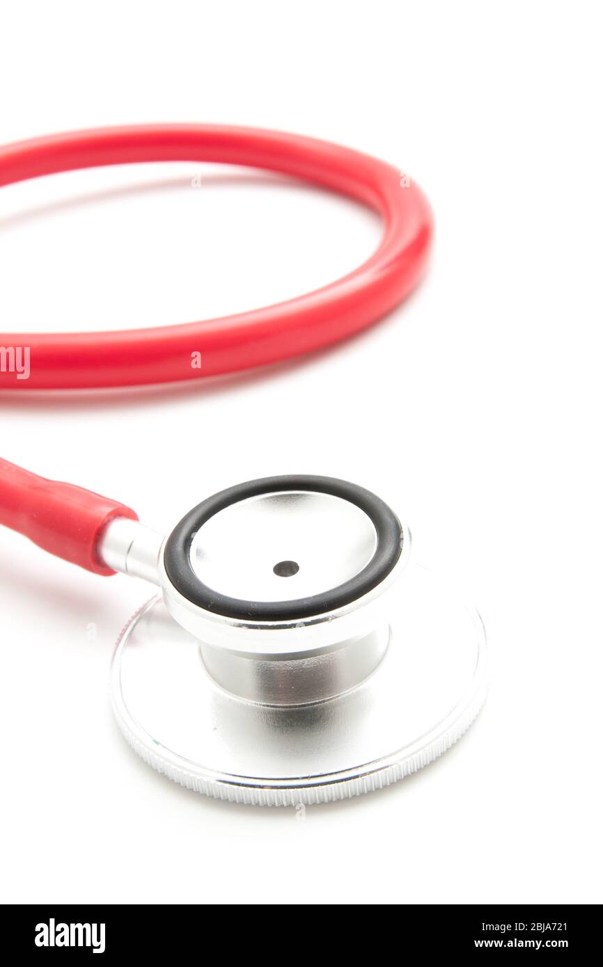 Close -up red stethoscope on white background Stock Photo - Alamy