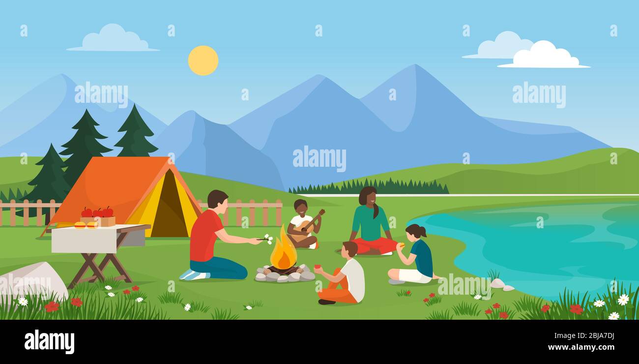 Happy family, outdoors lifestyle Stock Vector Images - Alamy