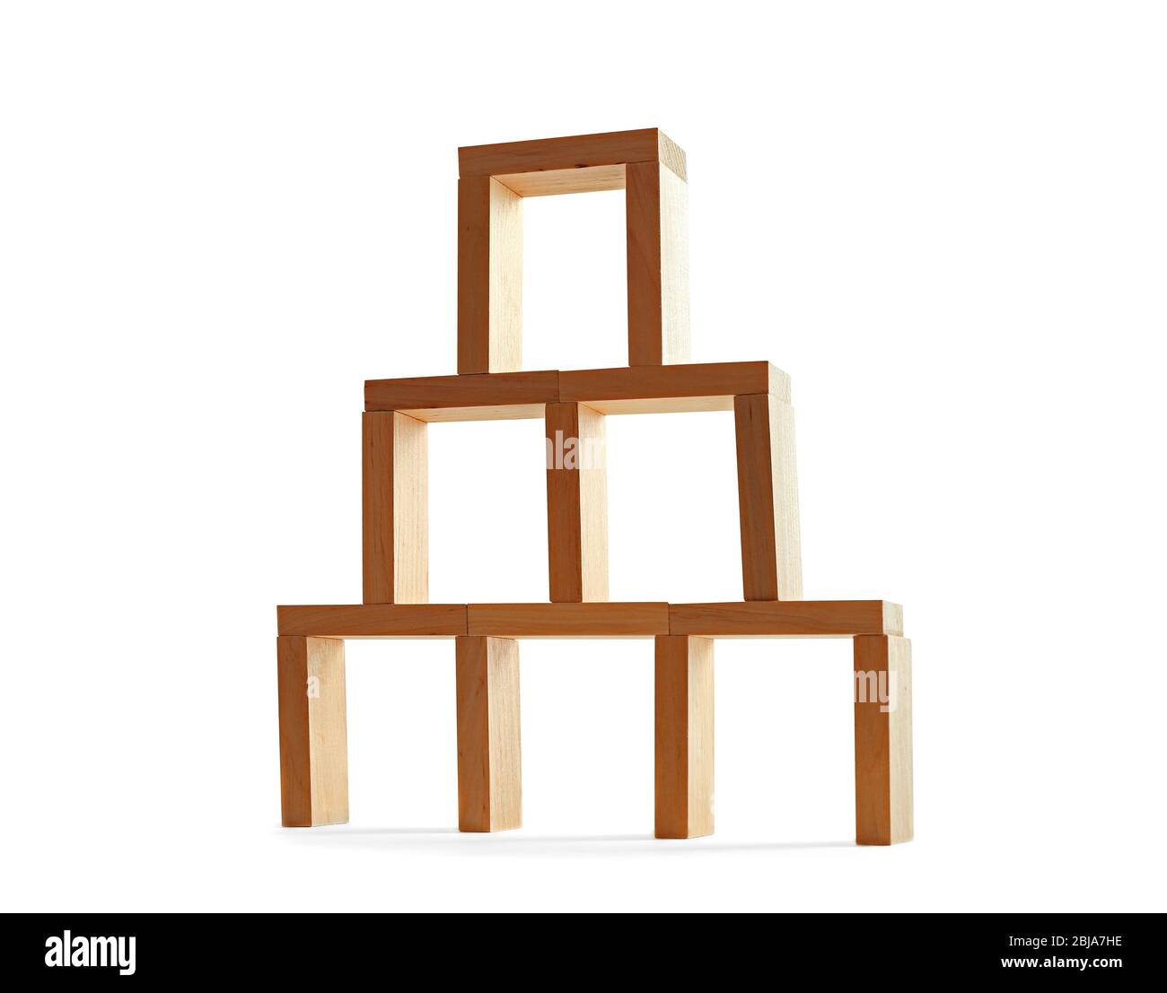Wood block tower on white background Stock Photo - Alamy