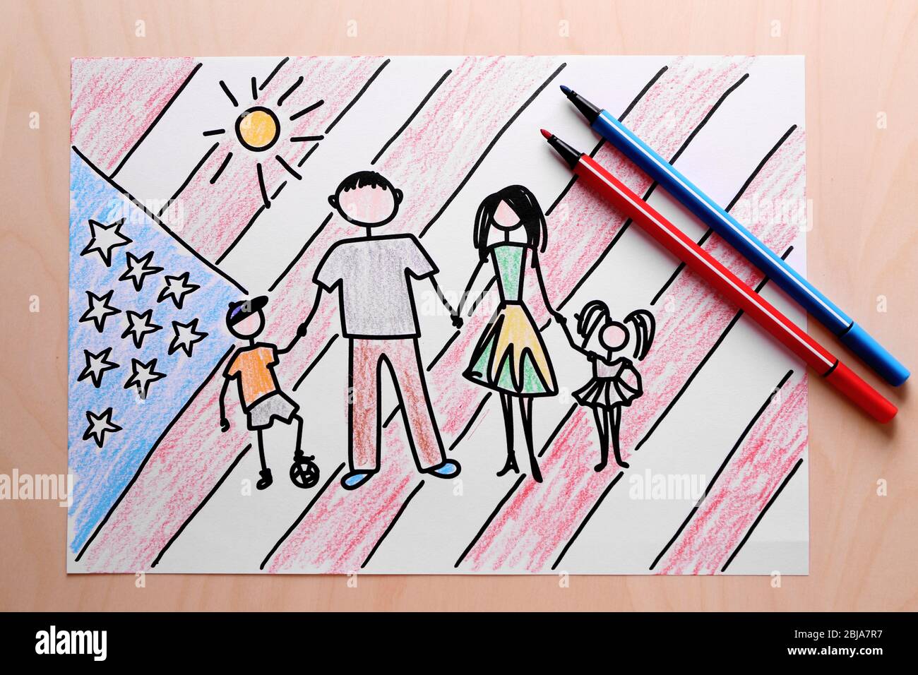 Child's drawing of American flag on paper Stock Photo - Alamy