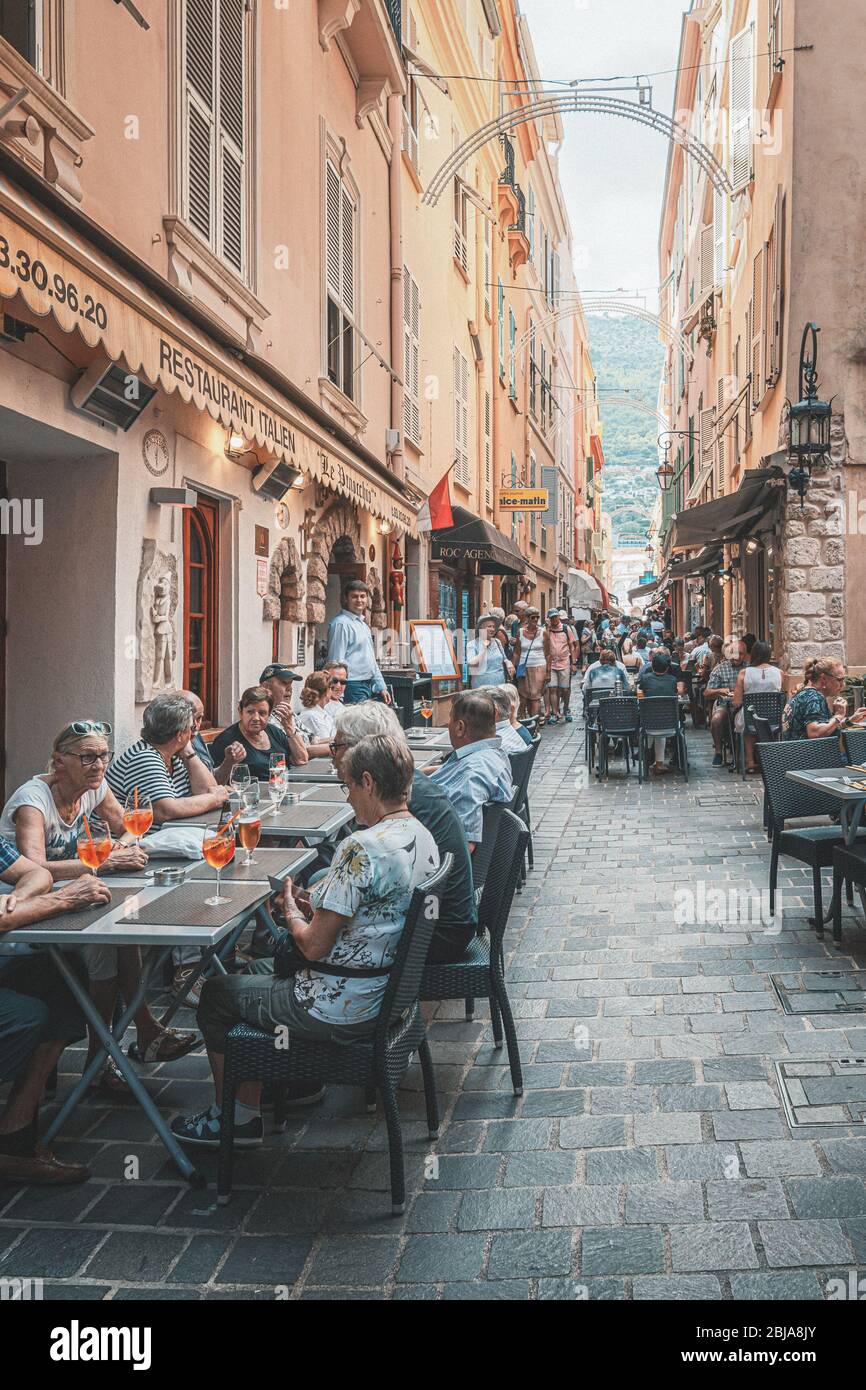 Monaco, September 14, 2018: Impression of the narrow streets in the old ...