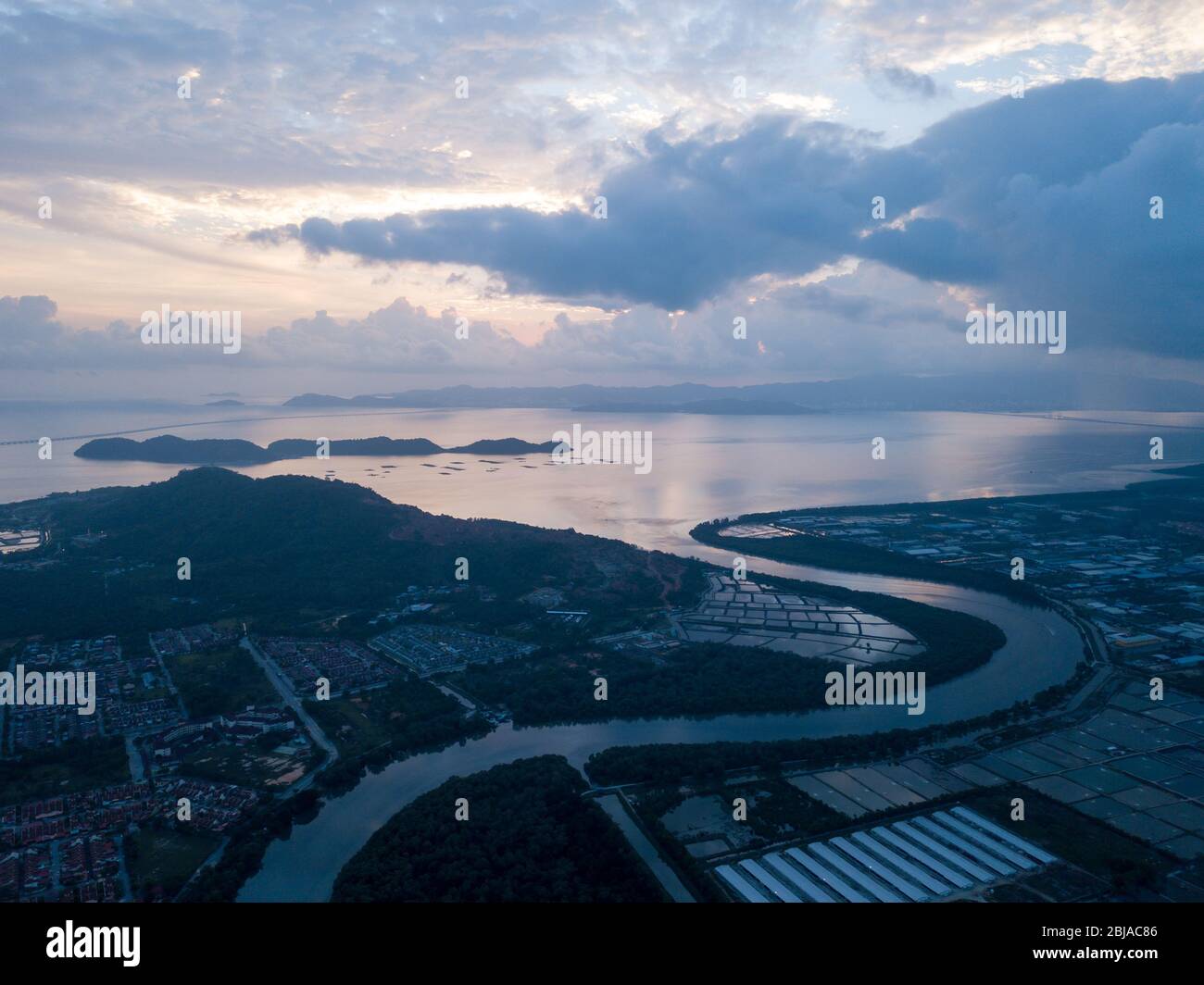 Sungai Jawi is border for Batu Kawan and Bukit Tambun. Background is ...