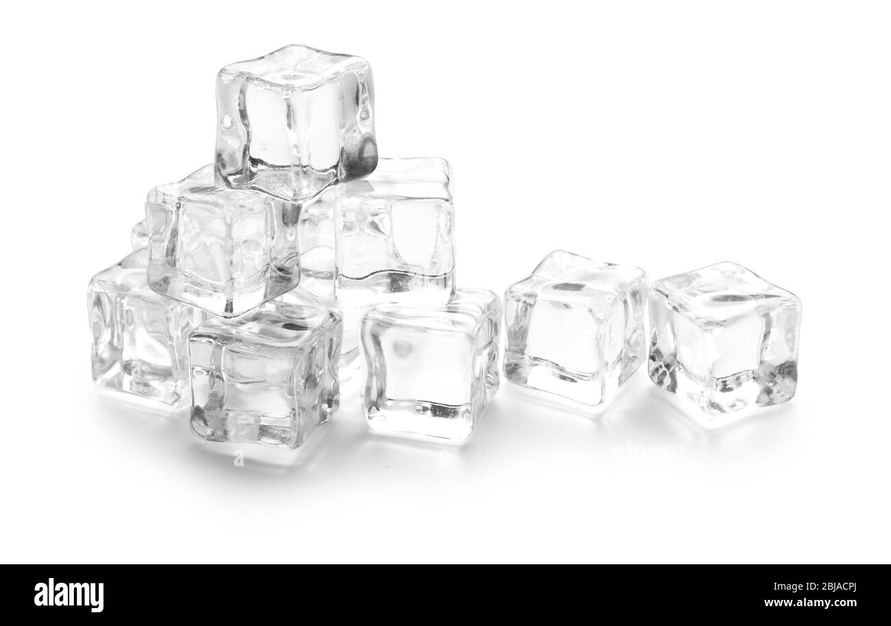 three ice cubes on white background Stock Photo - Alamy