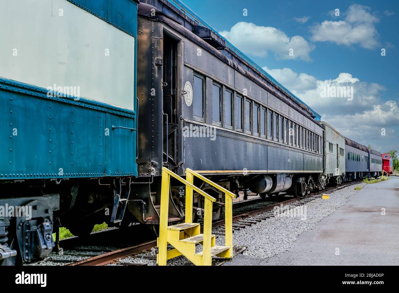 Yellow Steps to Old Railroad Stock Photo - Alamy