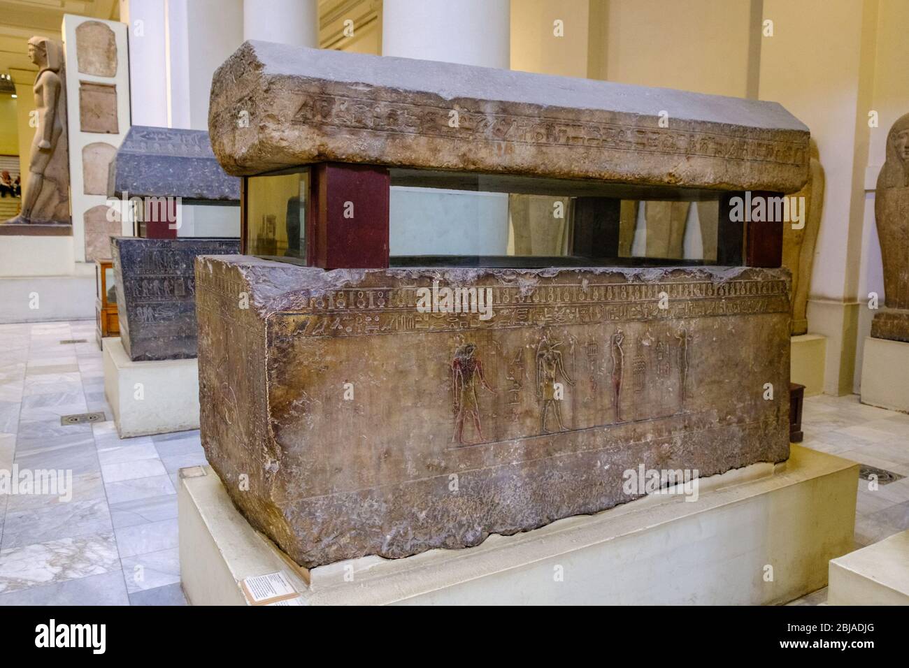 Cairo / Egypt - May 25, 2019: Ancient Egyptian sarcophagi and mummy ...