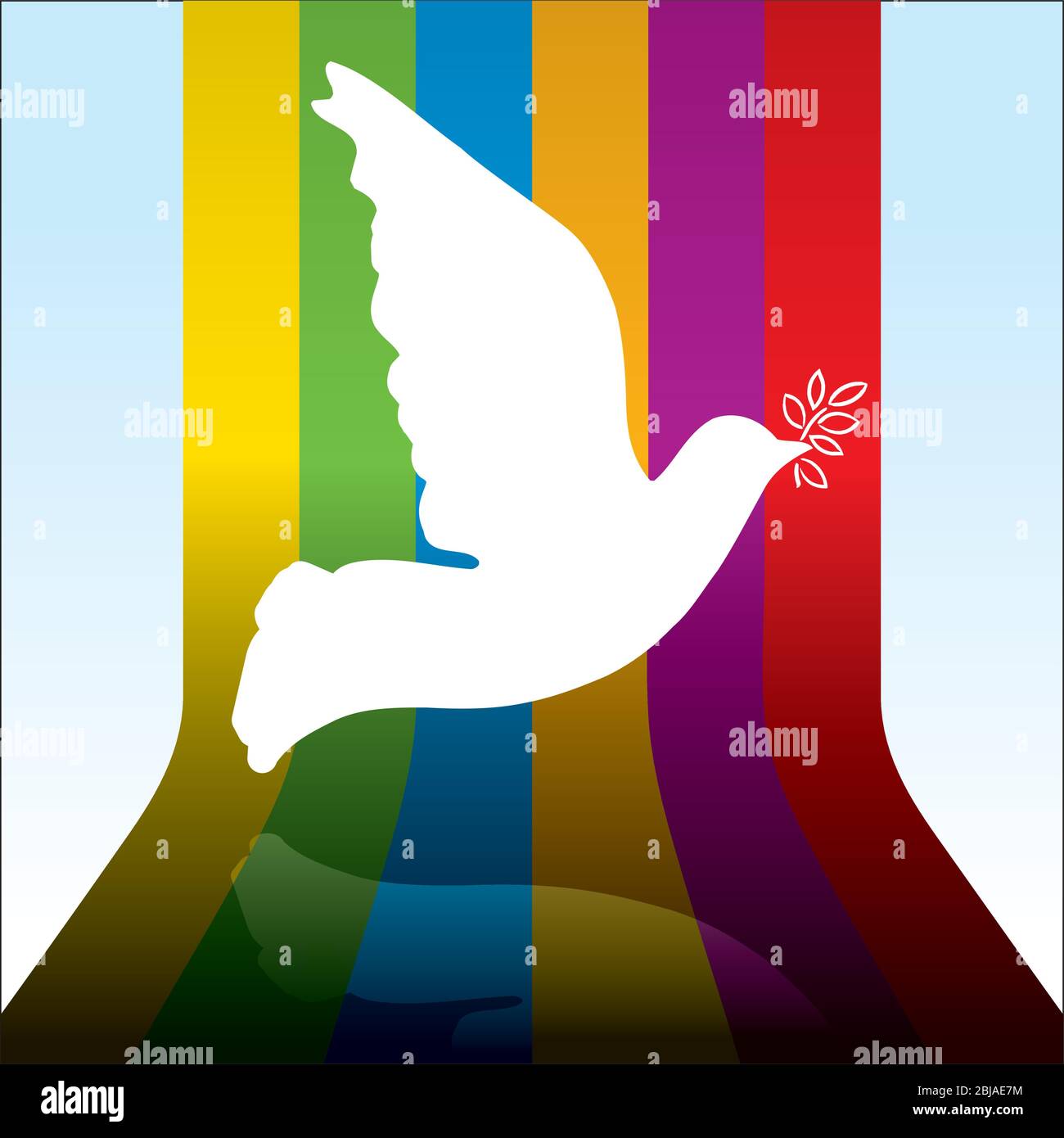 Vector illustration. Peace dove flying over 3D rainbow background Stock ...