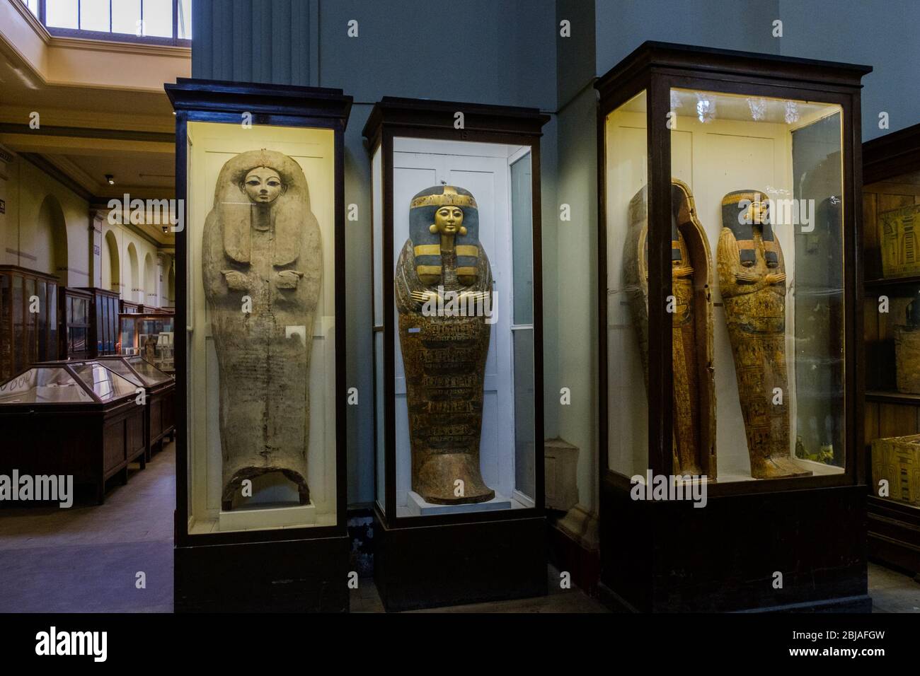 Cairo / Egypt - May 25, 2019: Ancient Egyptian sarcophagi and mummy ...