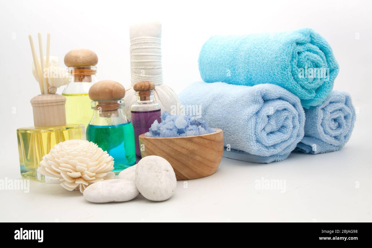 spa setting close-up isolated on white Stock Photo - Alamy
