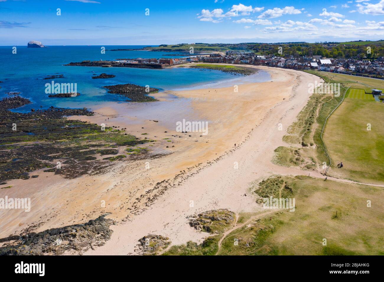 Aerial view of North Berwick beach and North Berwick Golf Club, East ...