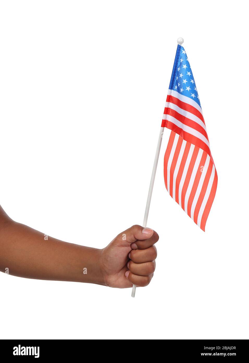 Boy hand holding American flag, isolated on white Stock Photo - Alamy