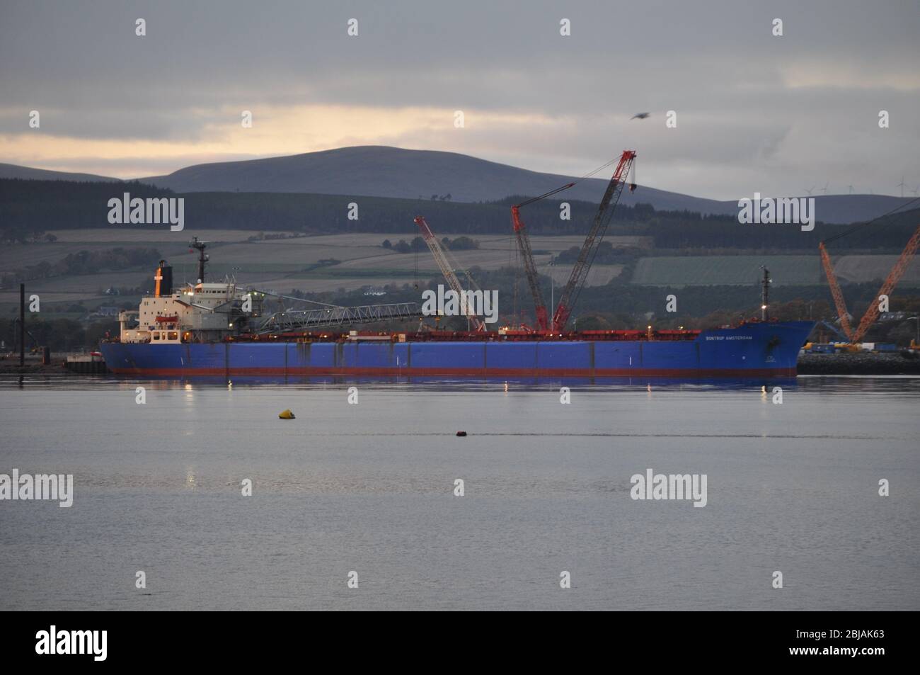 Ship in the Cromarty Firth at Invergordan, Scotland. Viewed from ...