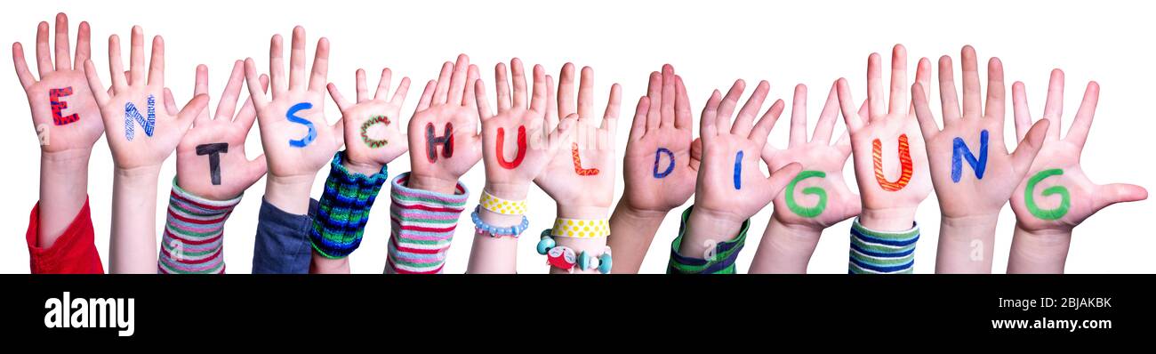 Children Hands Building Word Entschuldigung Means Apology, Isolated ...