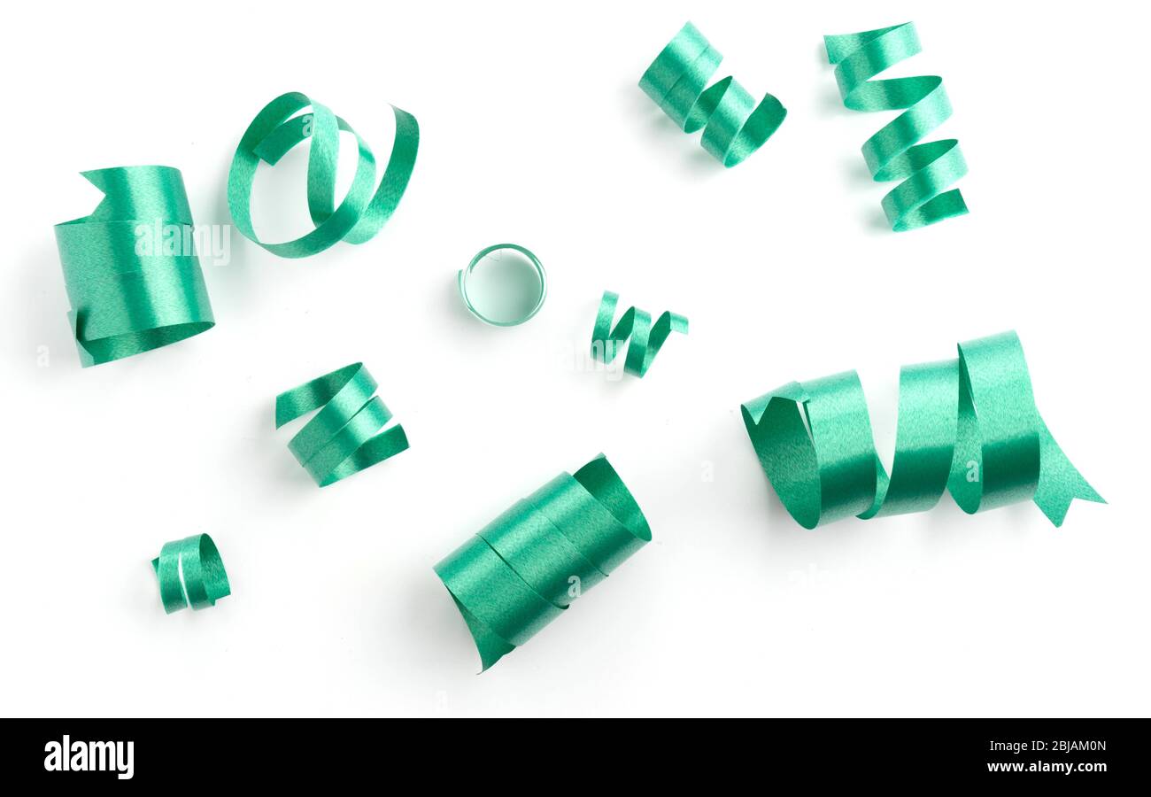 fabric green ribbon on a white background Stock Photo - Alamy
