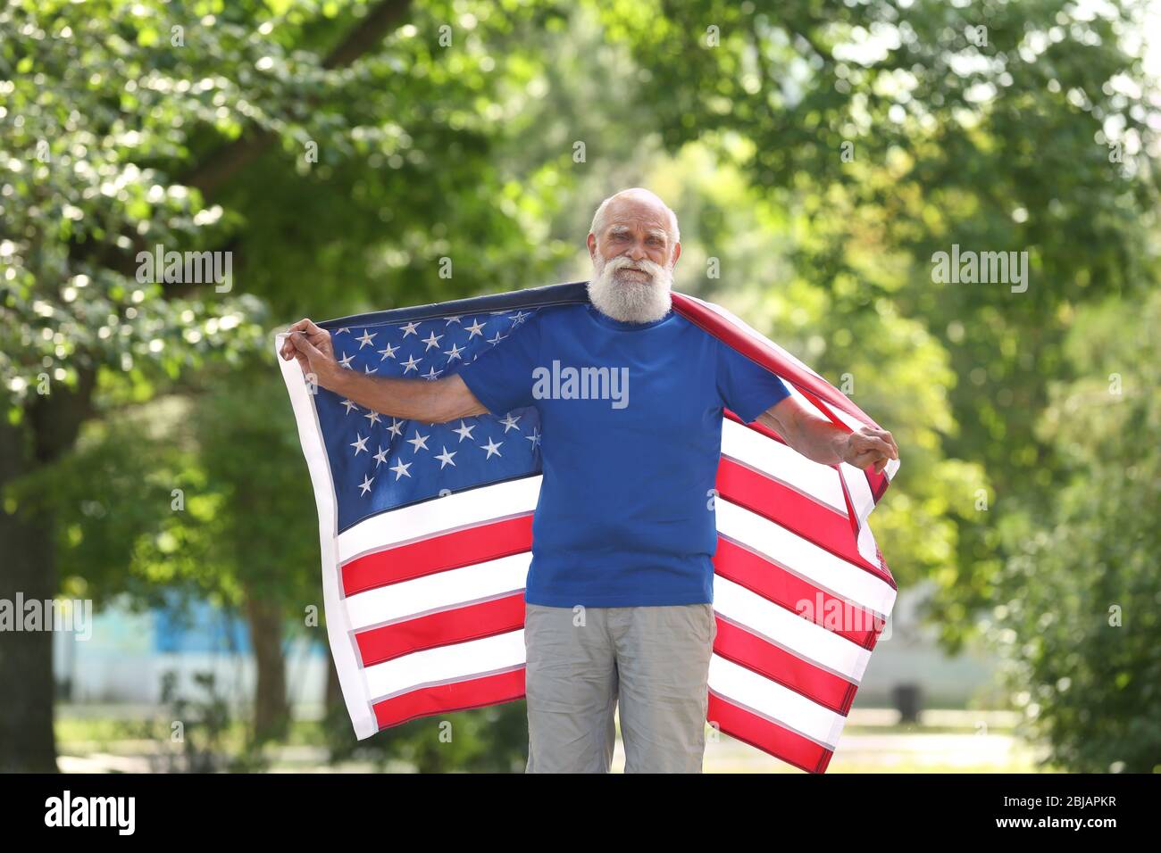 Caucasian old man american flag hi-res stock photography and images - Alamy