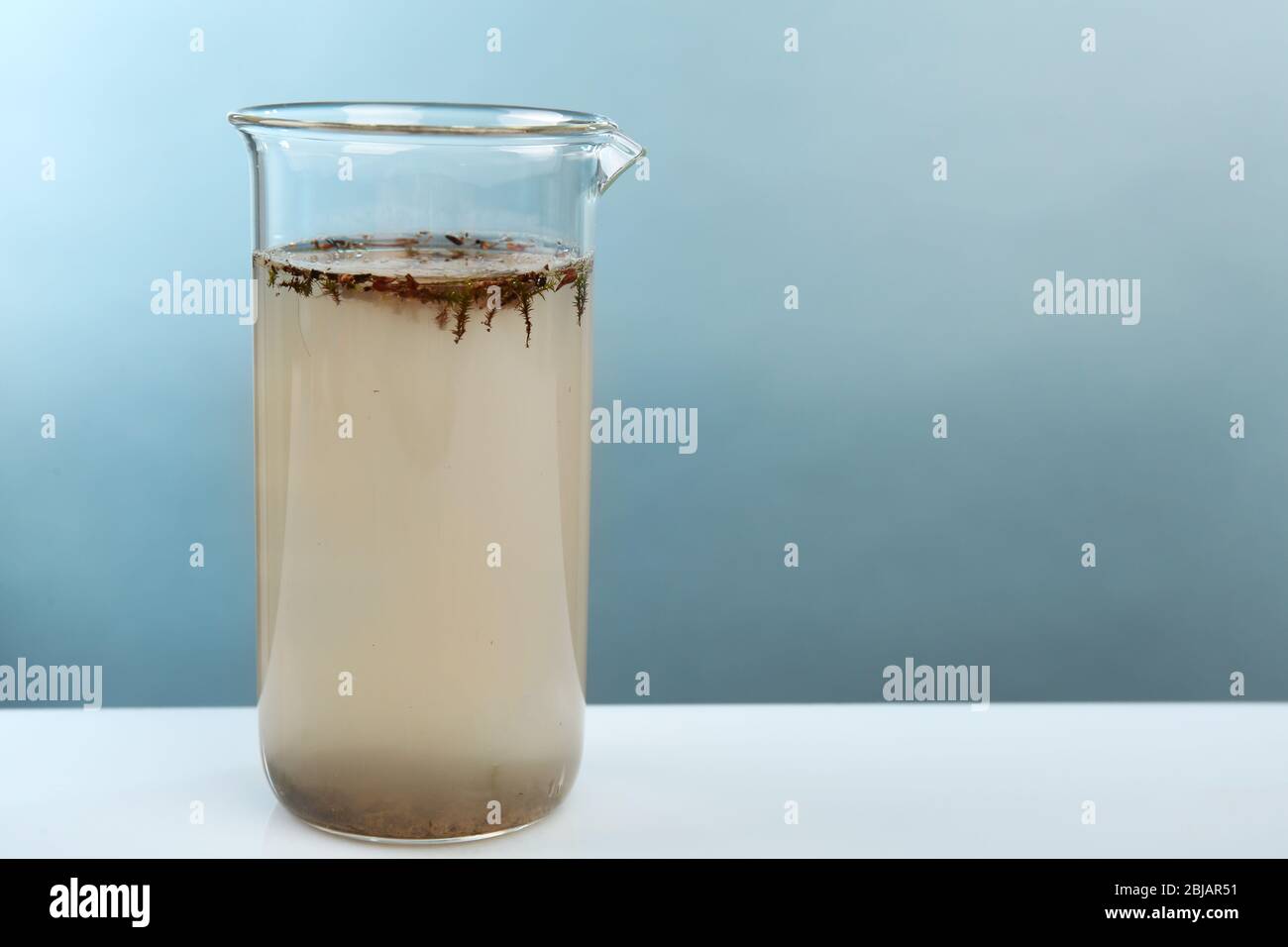 Glass of contaminated water on light blue background Stock Photo - Alamy