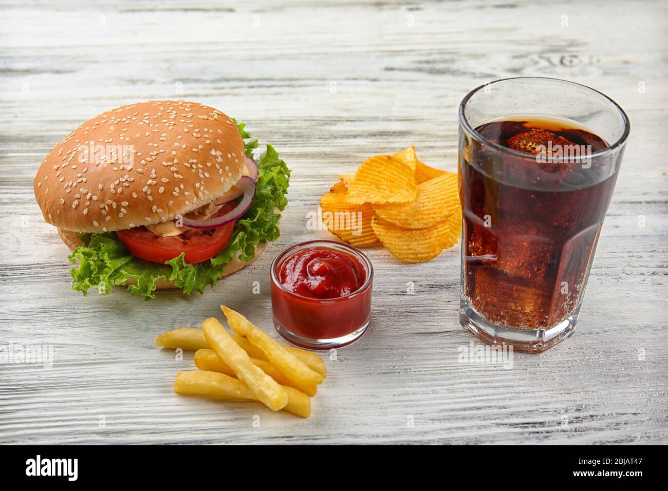 Classic cheeseburger fries soda on hi-res stock photography and images ...
