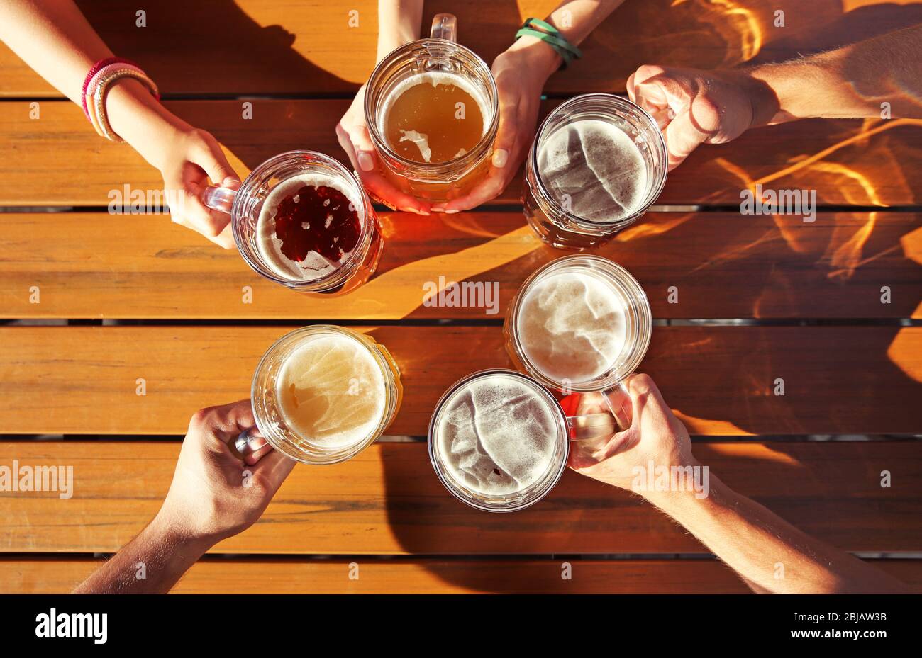 Group friends holding beer mugs hi-res stock photography and images - Alamy