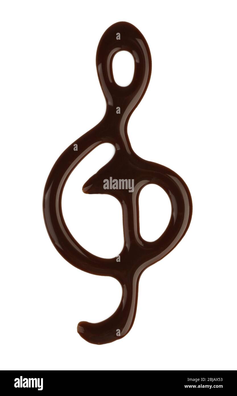 Drawn chocolate treble clef on white background Stock Photo - Alamy