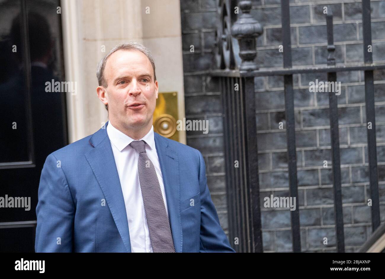London, UK. 29th Apr, 2020. Dominic Raab MP PC Foreign Secretary leaves ...