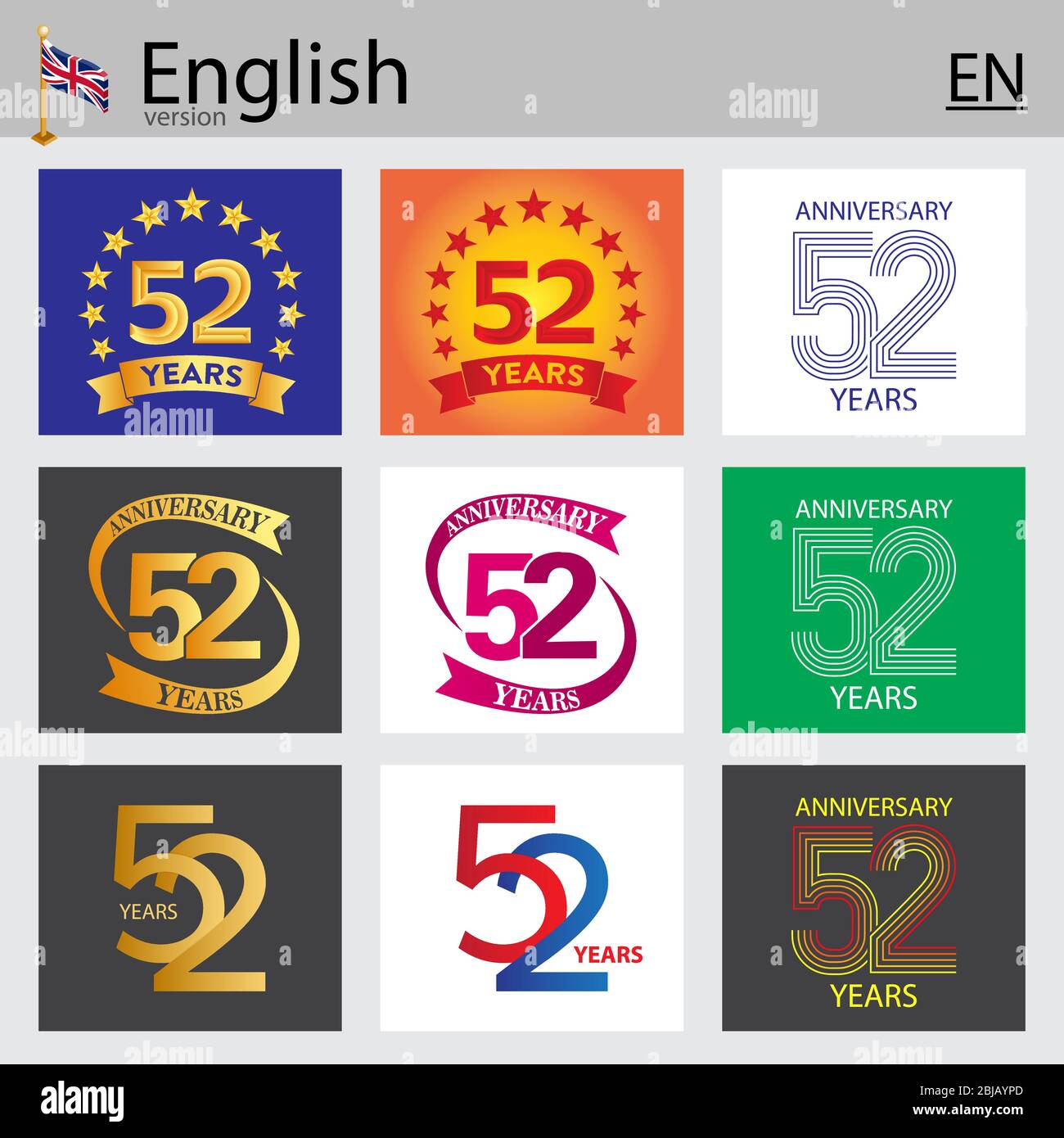 Set of number fifty-two years (52 years) celebration design ...